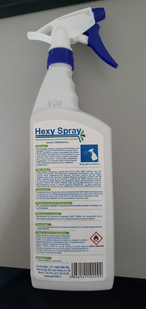 Dezinfectant pentru Suprafete HEXY SPRAY Avizat MS biocide Nr.2768BIO ...